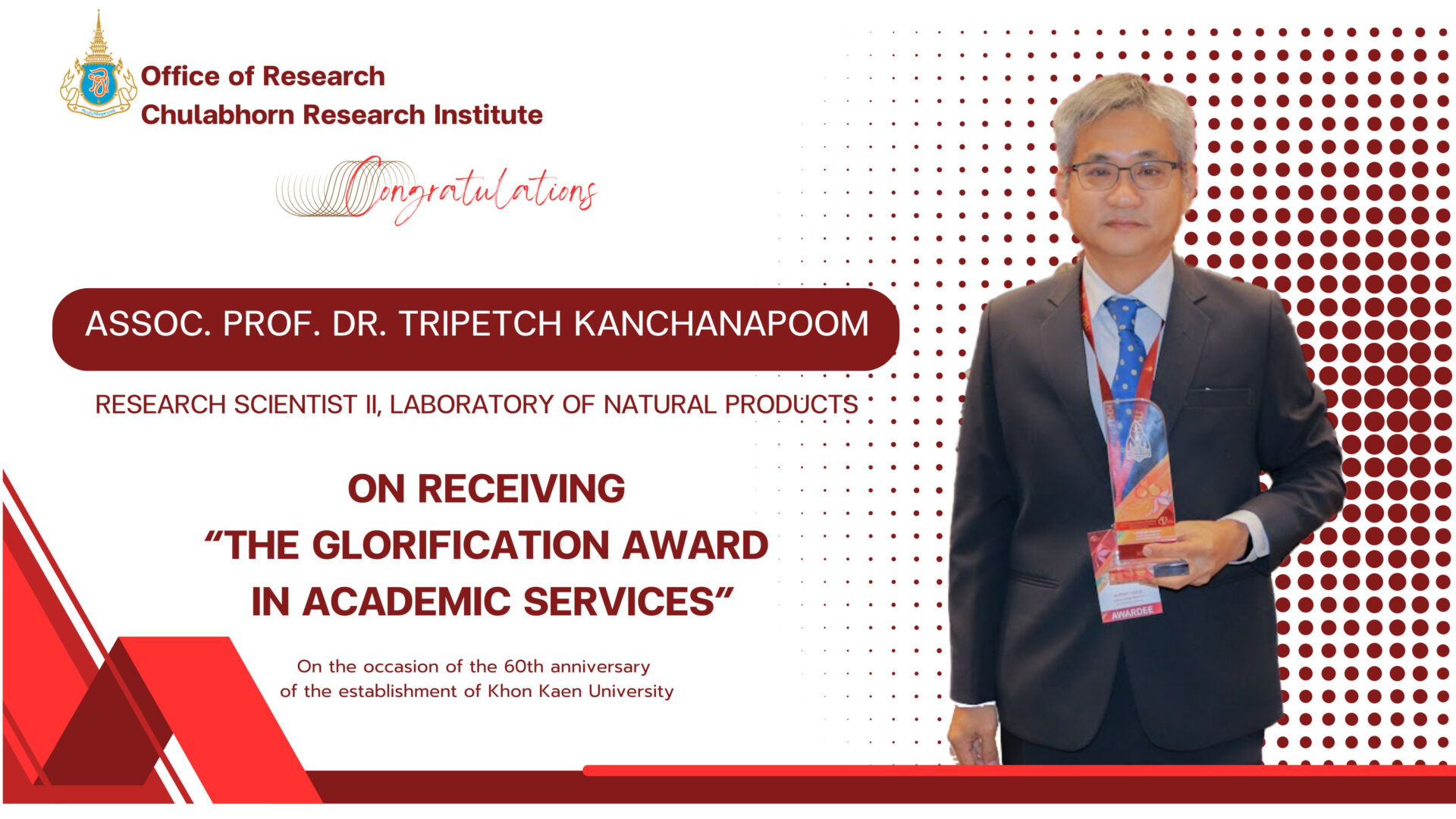 Assoc. Prof. Dr. Tripetch Kanchanapoom Received the Glorification Award ...